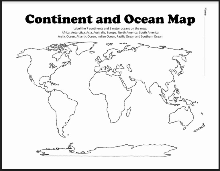 Free Printable Continents And Oceans Worksheet - easyworksheetprint.com