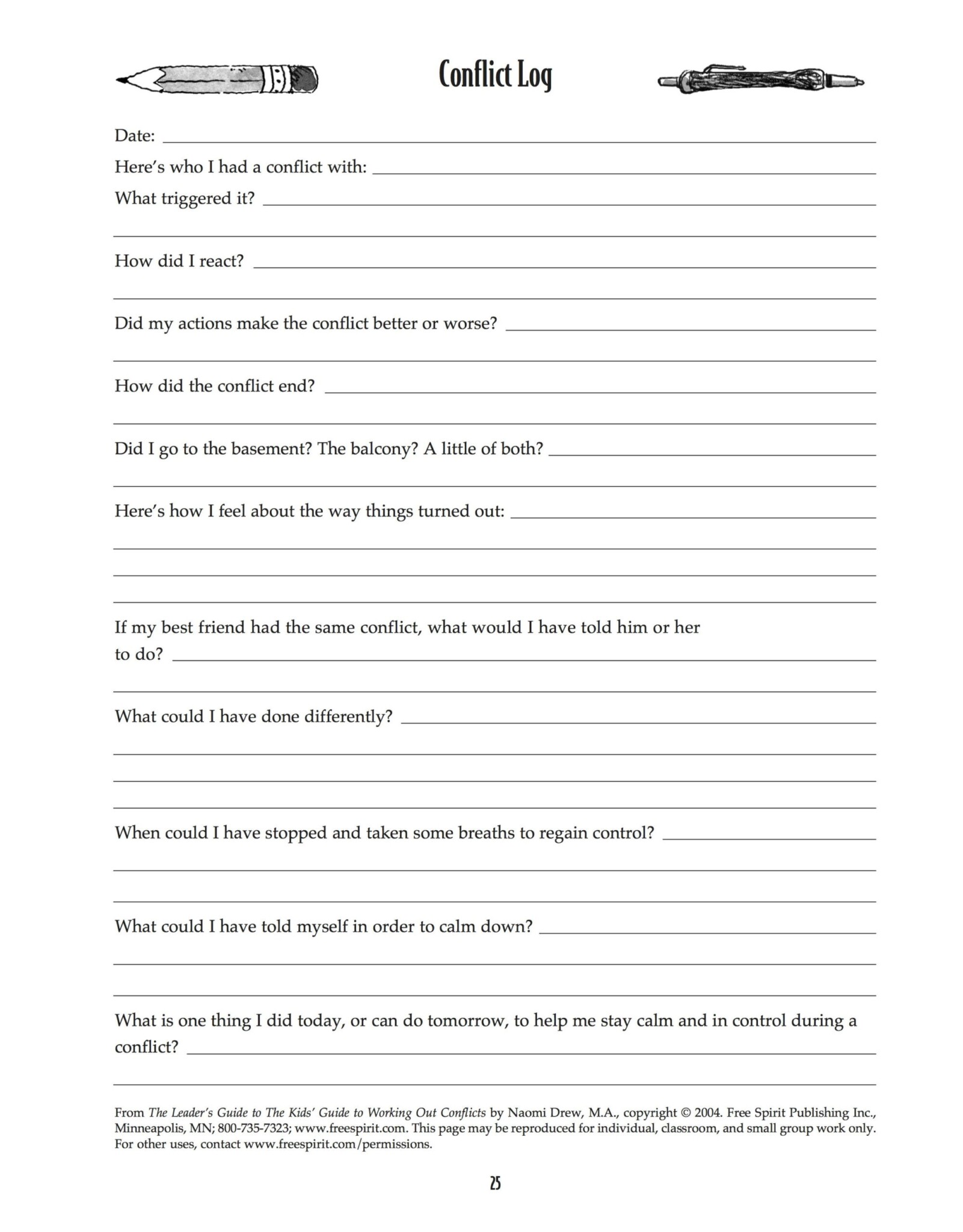 Free Printable Conflict Resolution Worksheets - easyworksheetprint.com