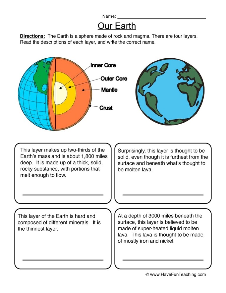 Free Printable Layers Of The Earth Worksheets - easyworksheetprint.com