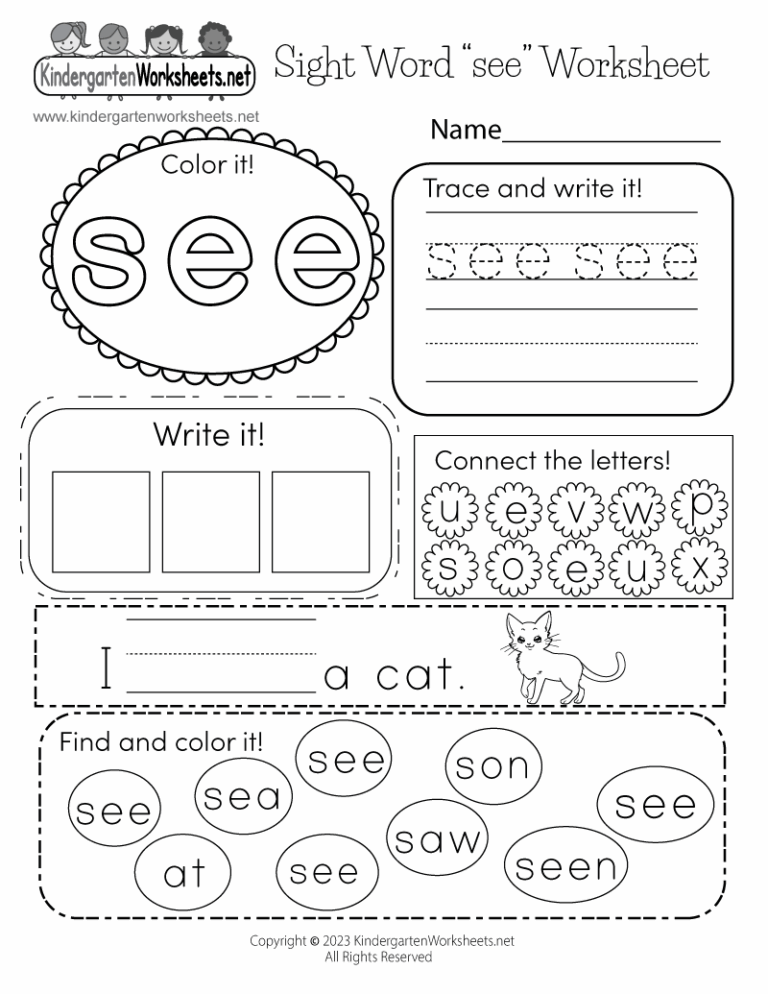 Free Printable Kindergarten Sight Words Worksheets Pdf ...