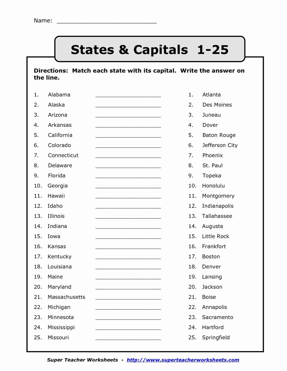 States And Capitals Free Printable Worksheets - easyworksheetprint.com