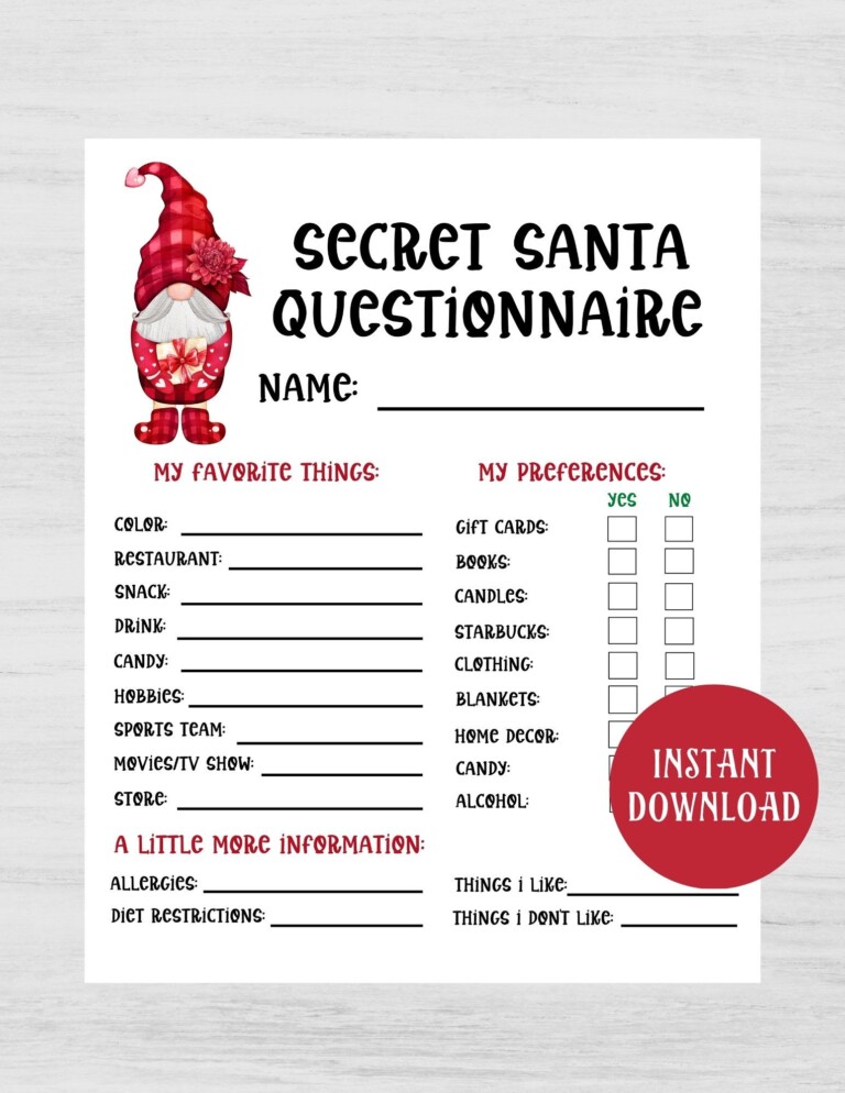Free Printable Secret Santa Worksheets - easyworksheetprint.com