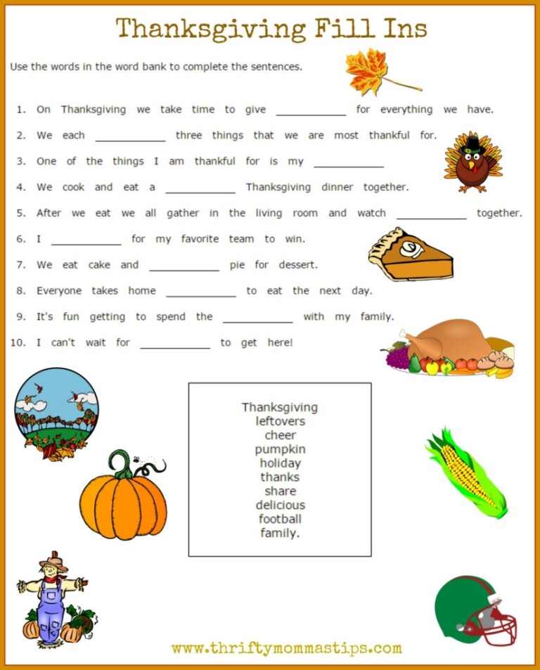 Thanksgiving Printable Worksheets - easyworksheetprint.com